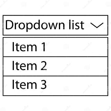 Drop-down List with Menu Items on White Background. the View is in the ...