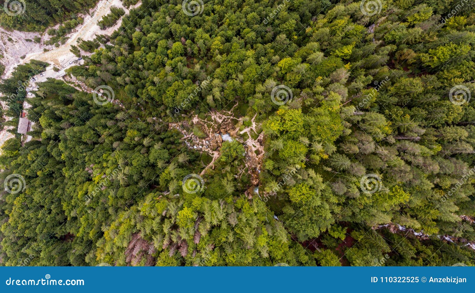 Drop Down View of Double Water Fall. Stock Image - Image of high, drone ...
