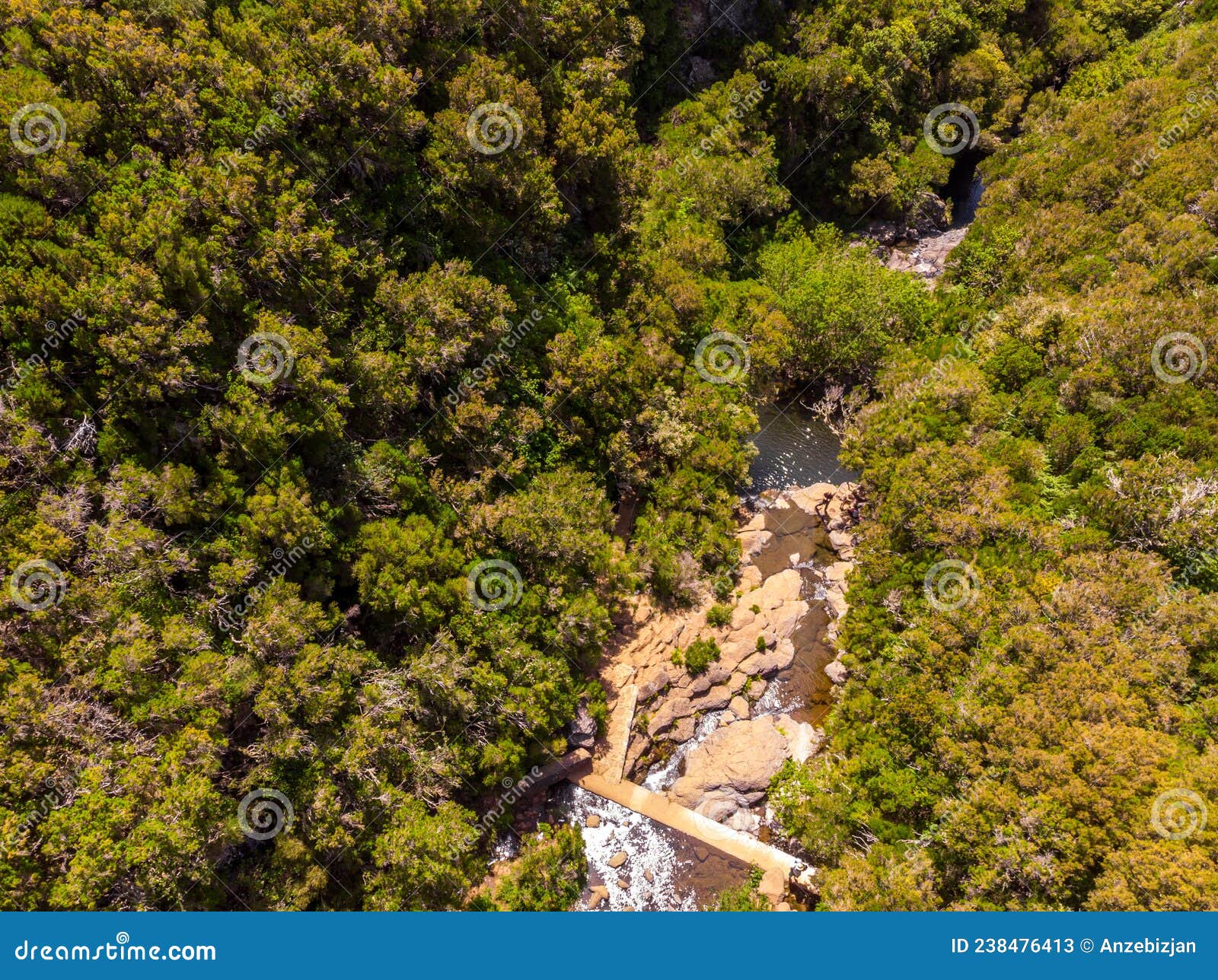 Drop Down View of River Runing through Forest. Stock Image - Image of ...