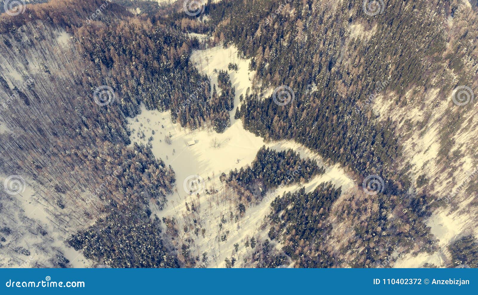 Drop Down View of Road Going through Winter Forest. Stock Photo - Image ...