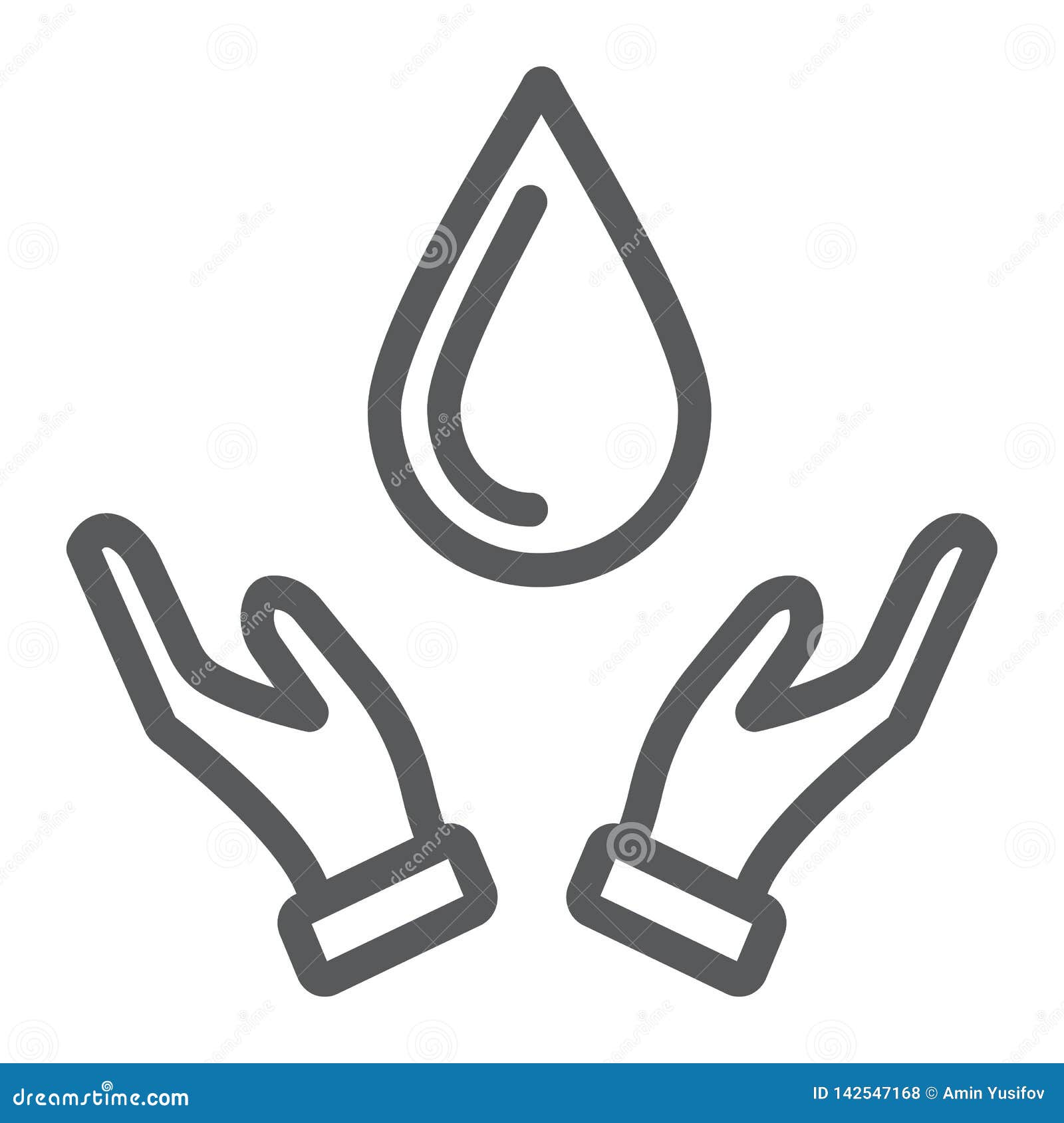 Drop in Hands Line Icon, Nature and Save, Water Sign, Vector Graphics ...