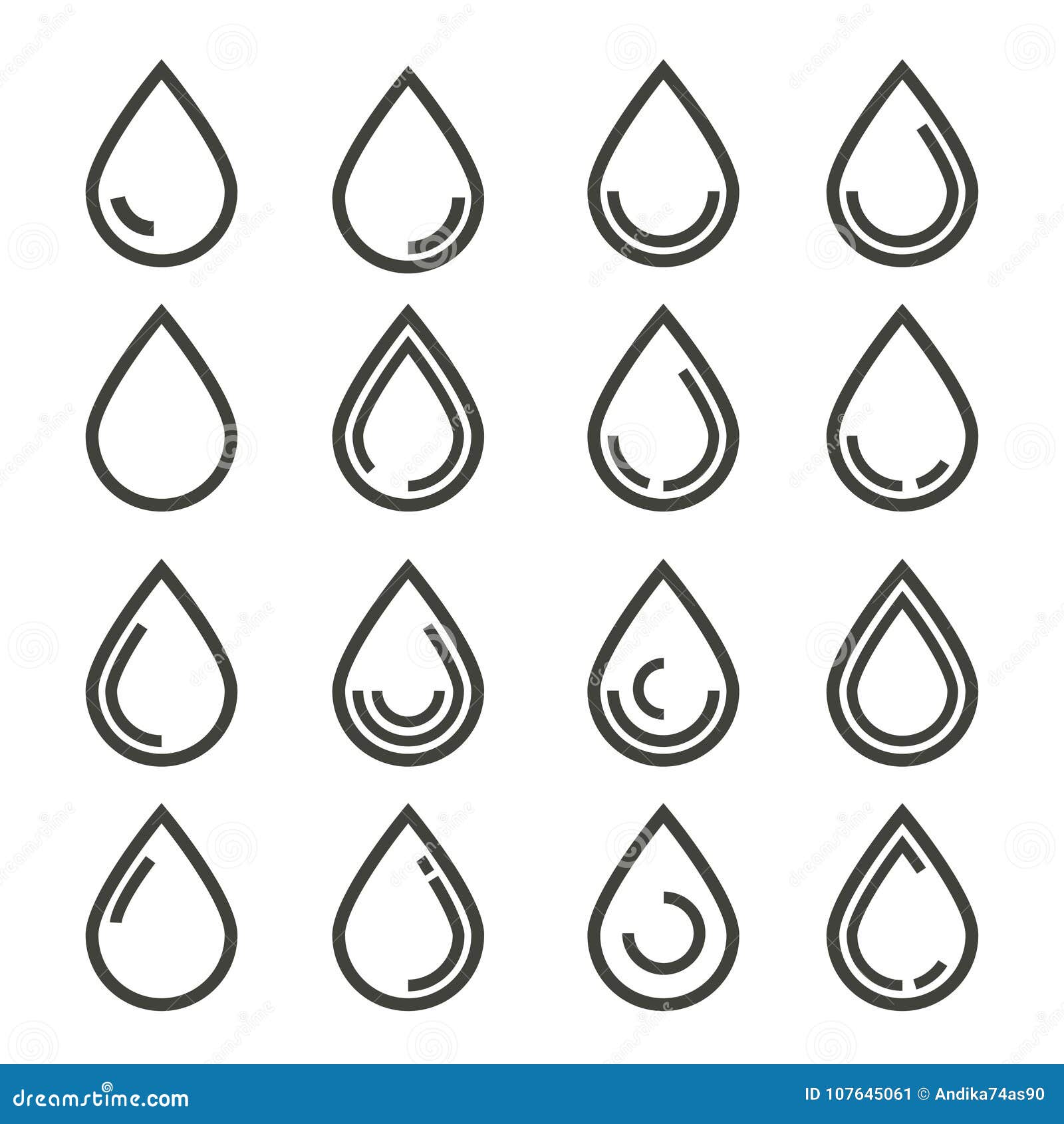 Drop Icons. Droplet, Aqua, Fluid Symbols. Simple Line Drop Icons ...