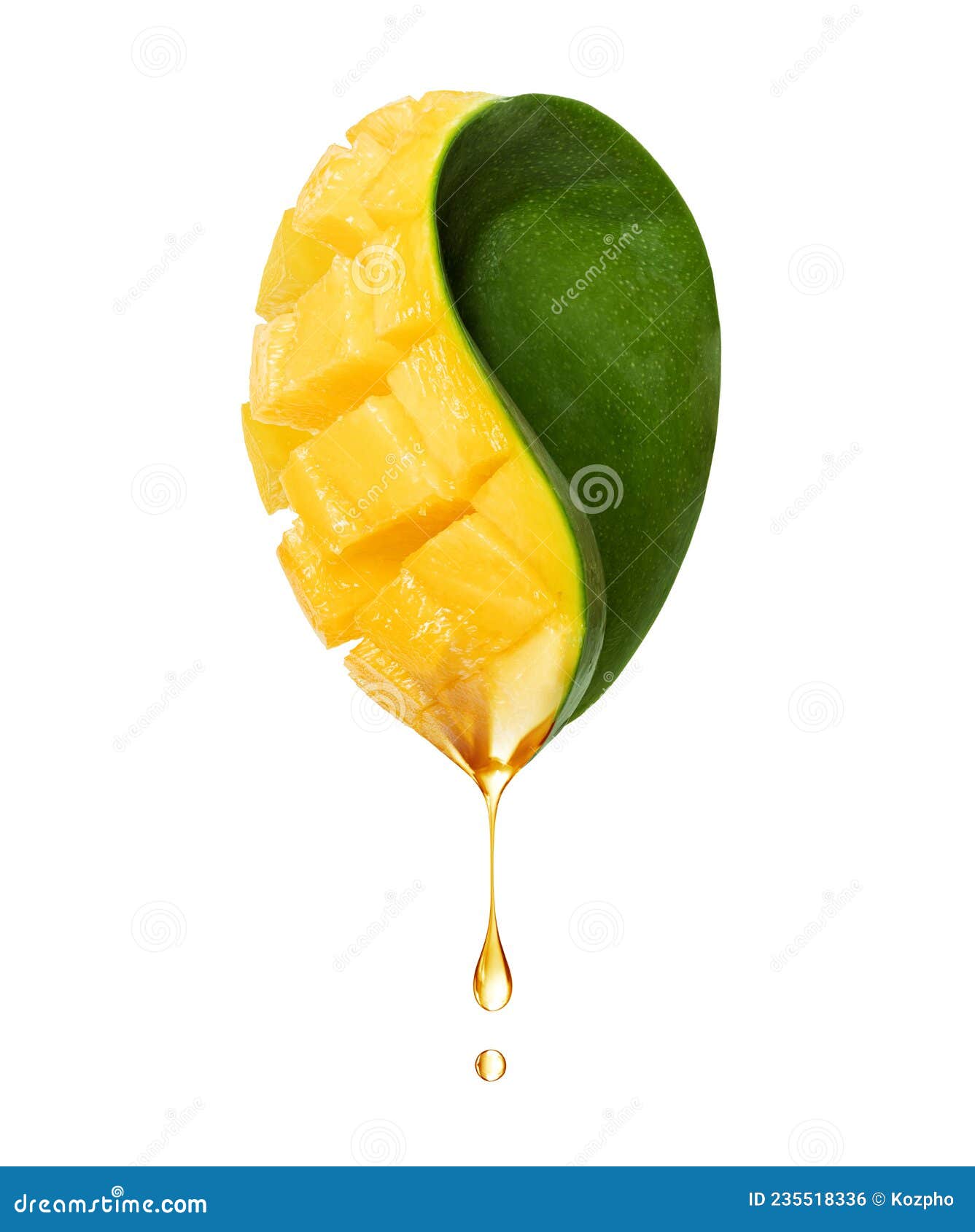 Drop of Juice Dripping from Half of Mango Isolated on White Background ...