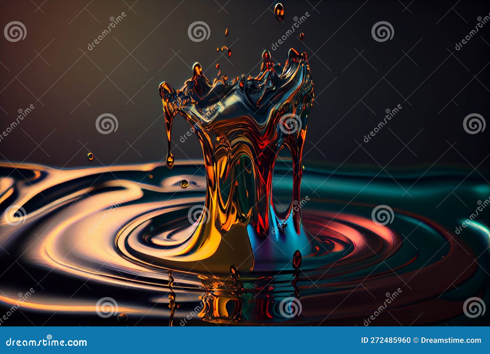 Drop of Liquid Metal Falling into Water.generative Ai Stock ...