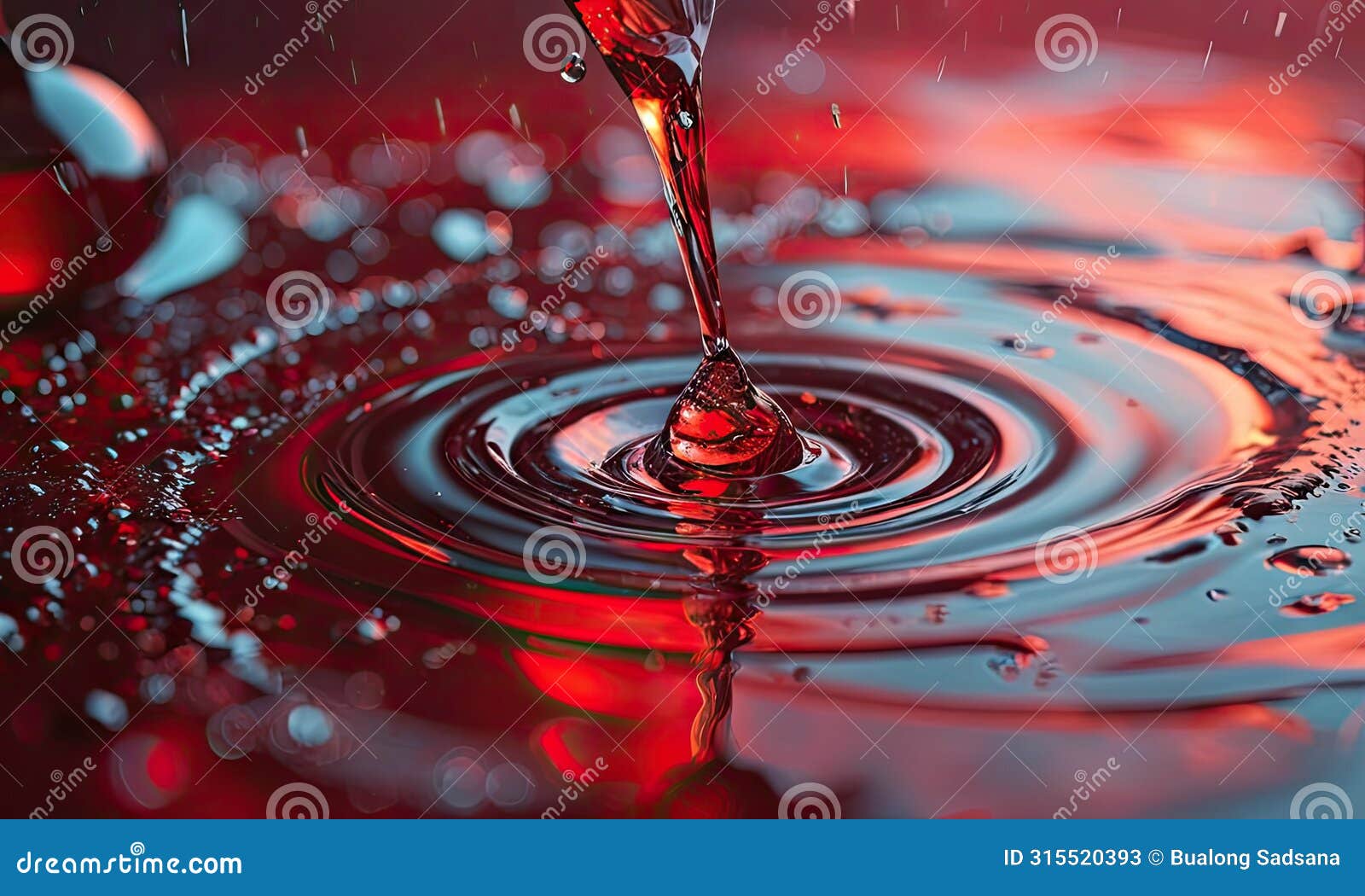 A Drop of Red Liquid is Falling into a Pool of Water, Creating a ...
