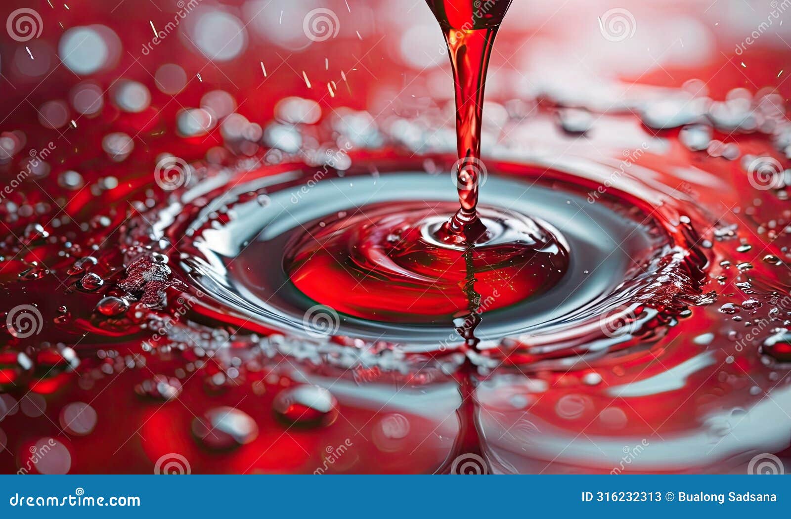 A Drop of Red Liquid is Falling into a Pool of Water, Creating a ...