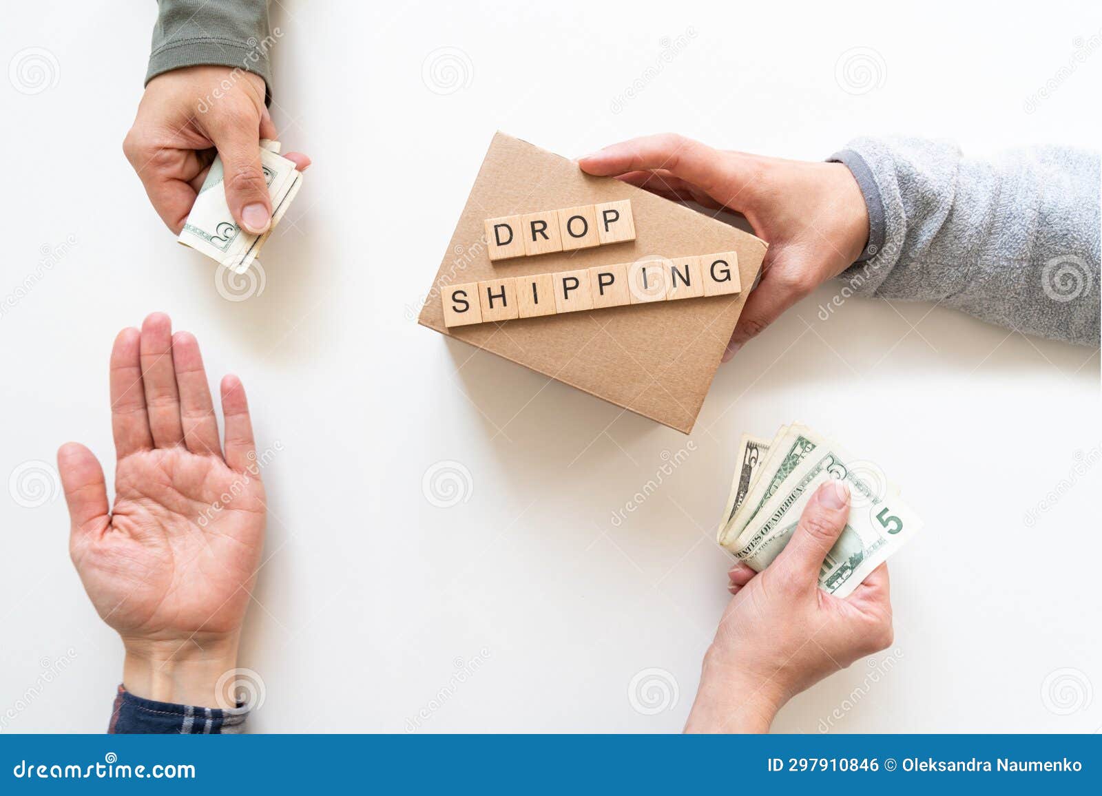 Drop Shipping Concept - Hands Exchanging Money and Product Stock Photo ...