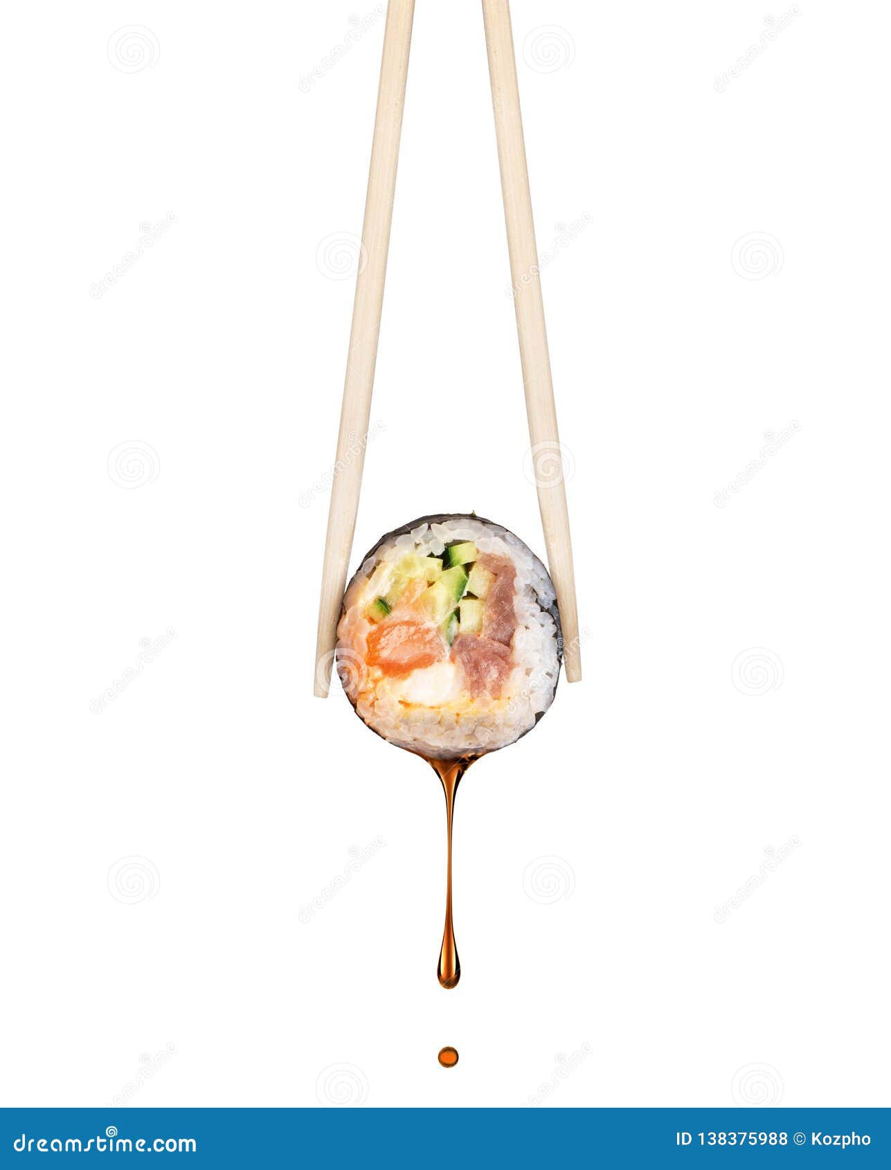 Drop of Soy Sauce Drips from a Fresh Sushi Roll Stock Photo - Image of ...