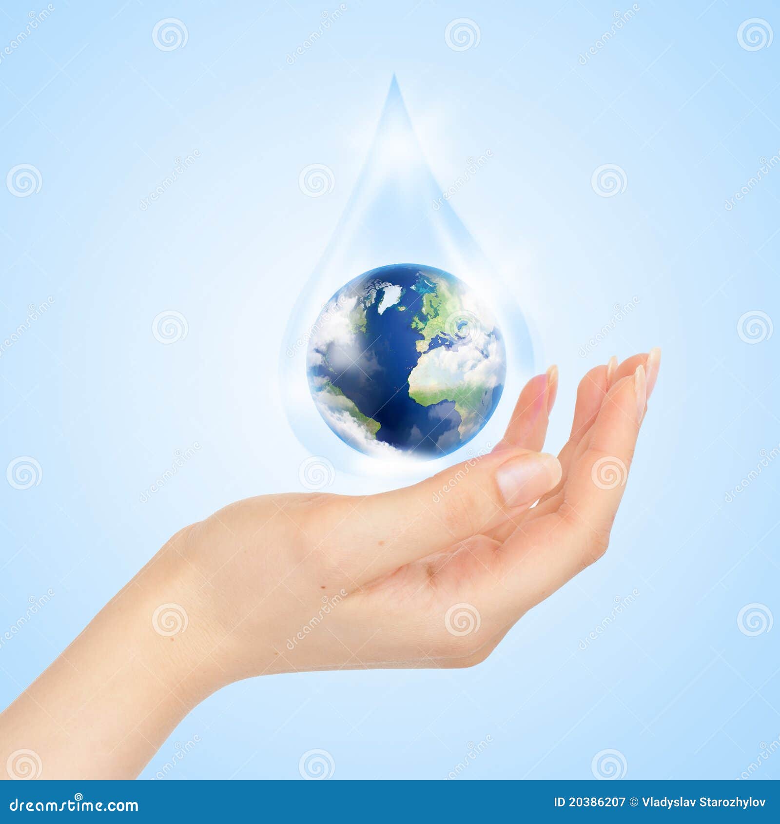 Drop of Water with Earth Inside and Hand Stock Illustration ...