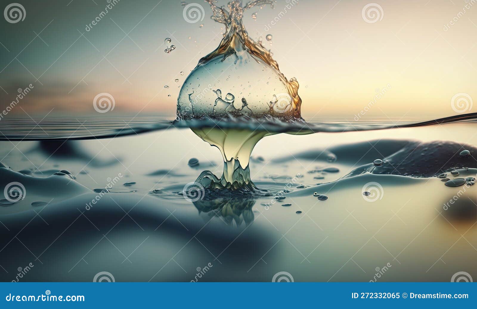 A Drop of Water Falling into the Ocean with a Sunset in the Background ...