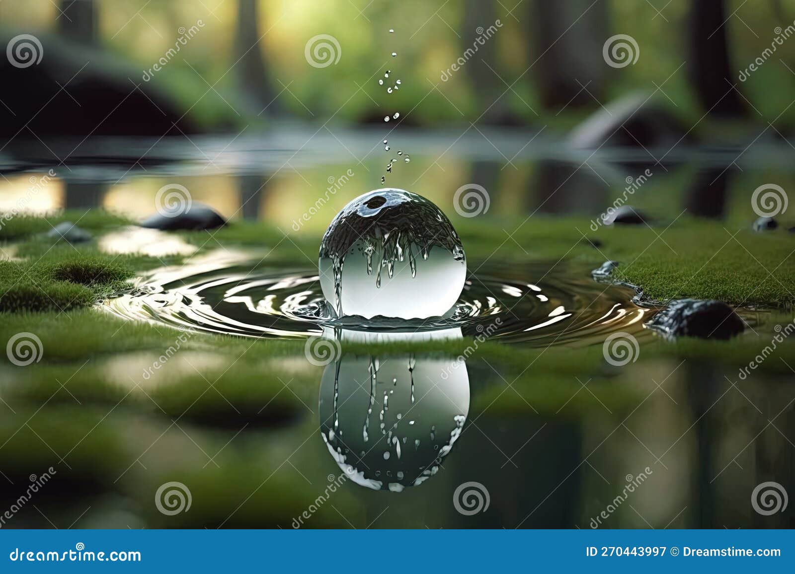 A Drop of Water Falling into a Pond of Water Surrounded by Grass ...