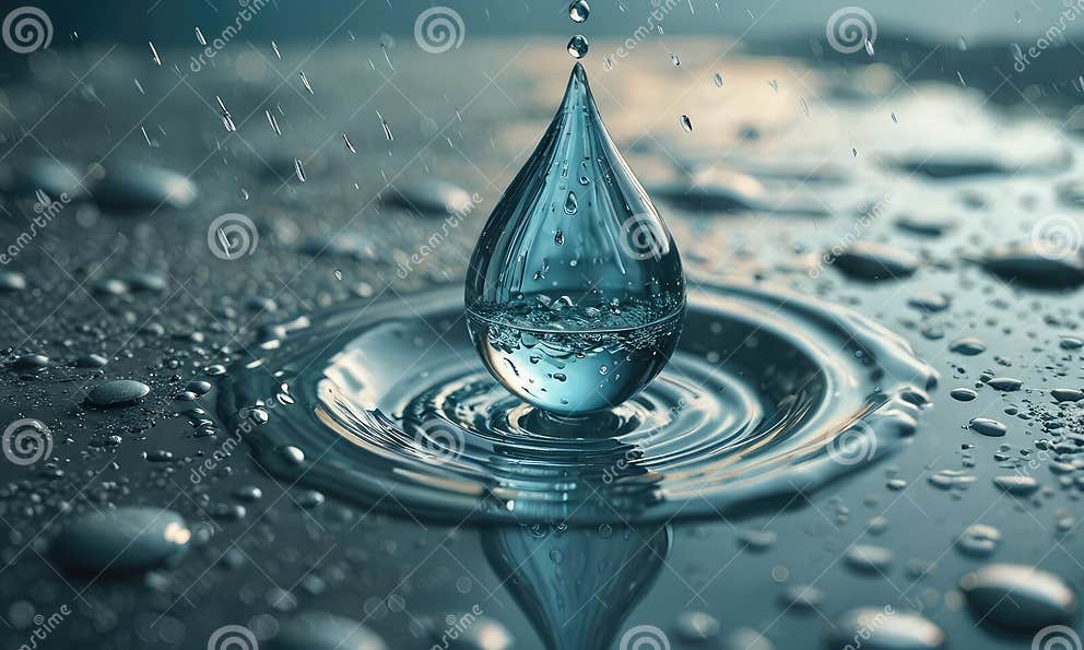A Drop of Water is Falling into a Pool of Water, Creating a Reflection ...