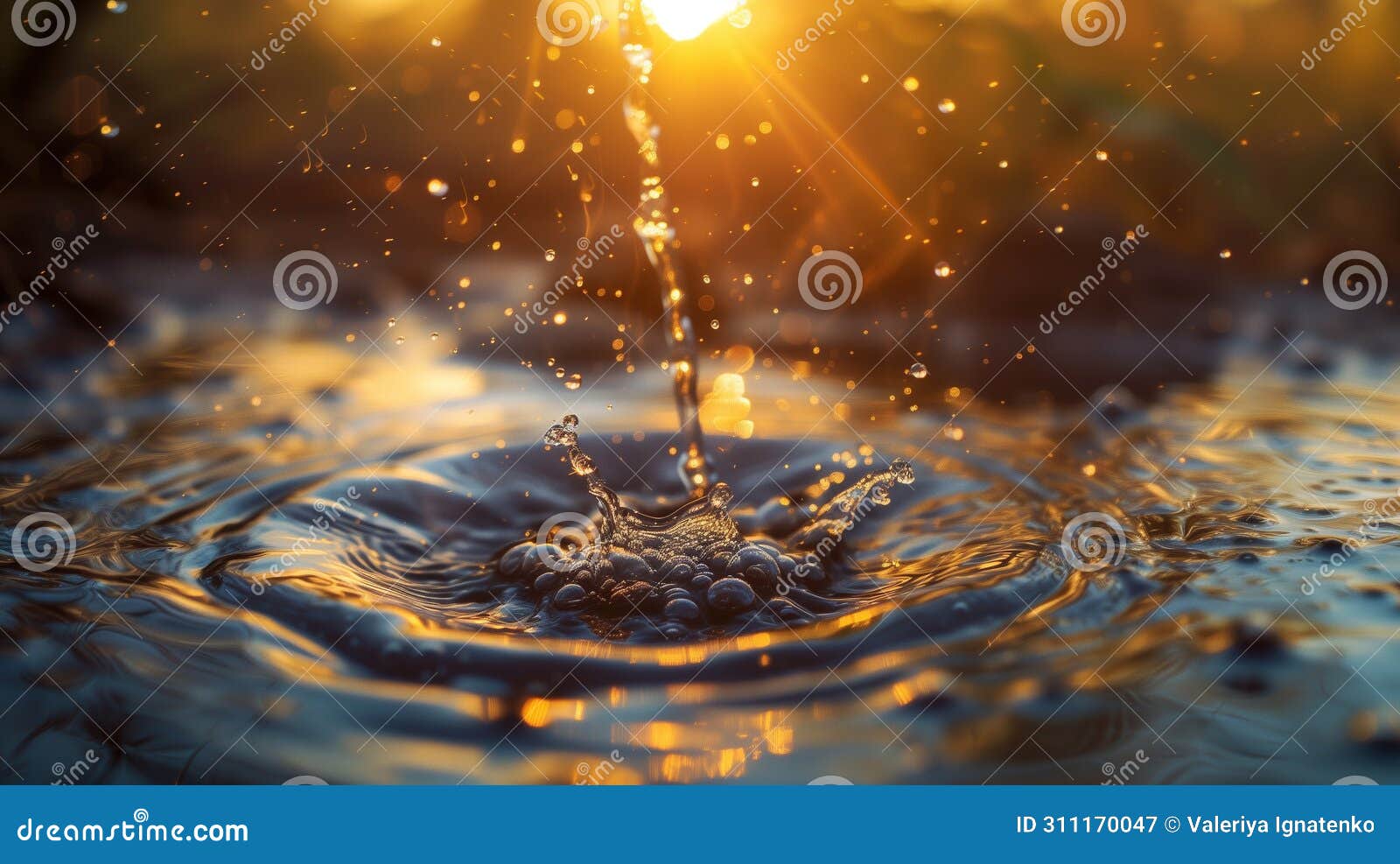 A Drop of Water is Falling into a Puddle at Sunset Stock Illustration ...