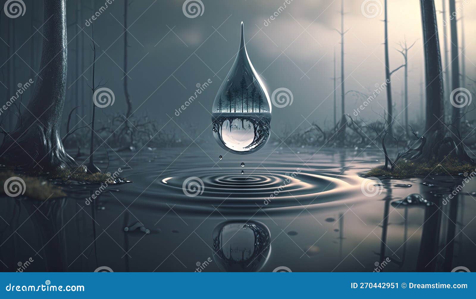 A Drop of Water is Floating in the Middle of a Pond. Stock Illustration ...