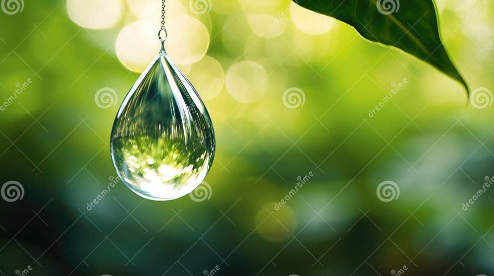 A Drop of Water Hanging from a Tree, AI Stock Illustration ...