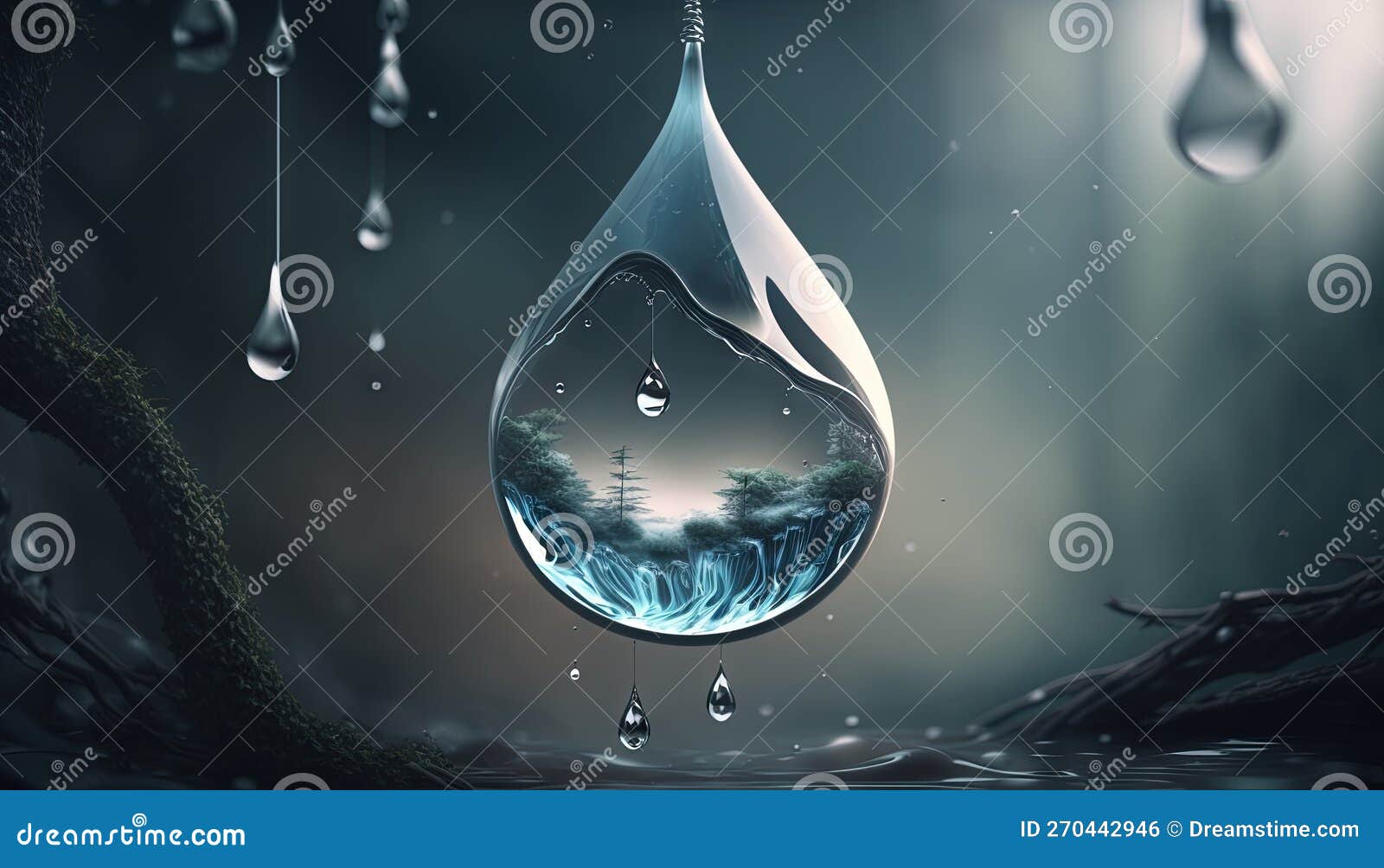 A Drop of Water Hanging from a Tree in a Forest. Stock Photo - Image of ...