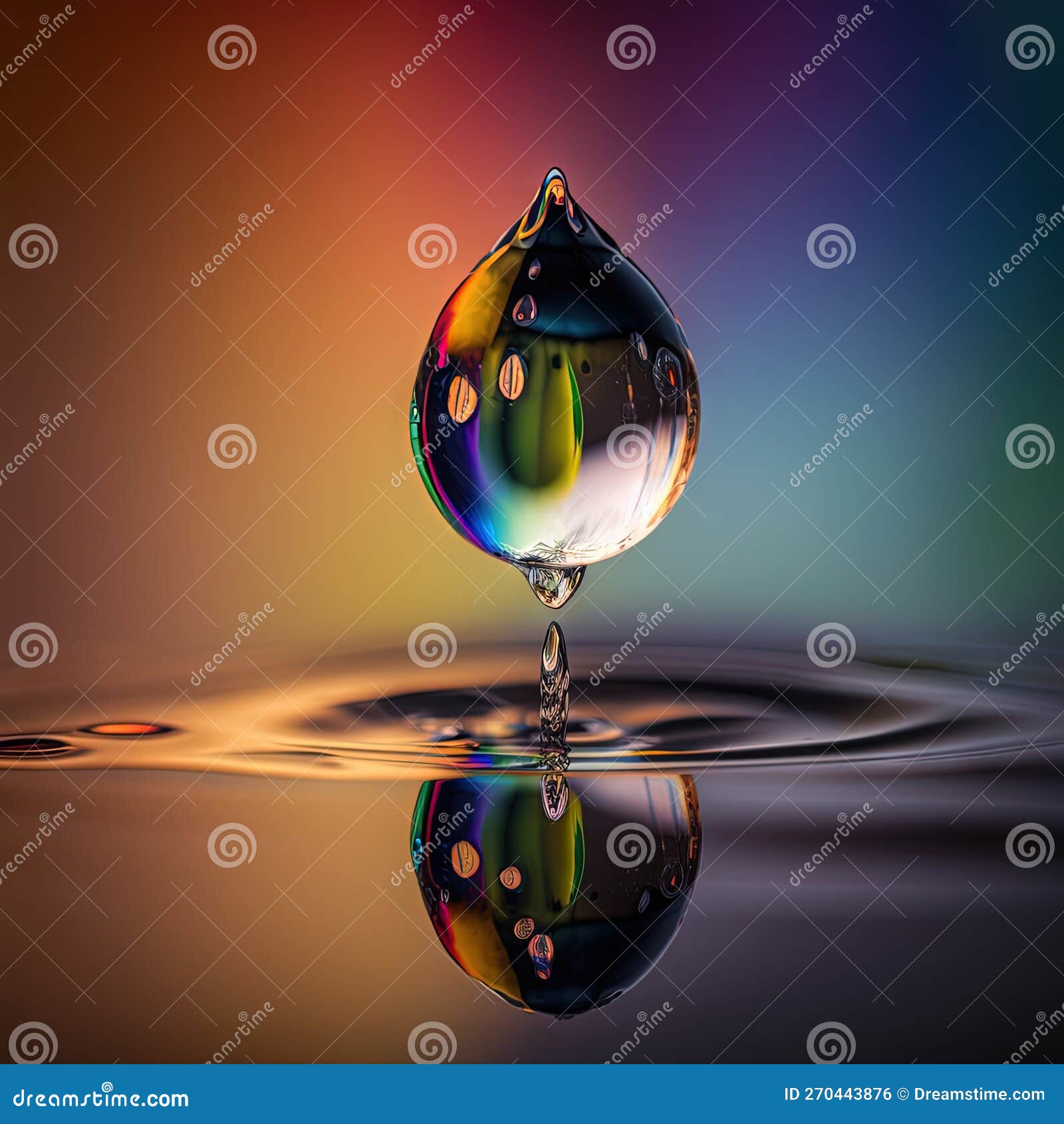 A Drop of Water with a Multicolored Background and a Reflection. Stock ...