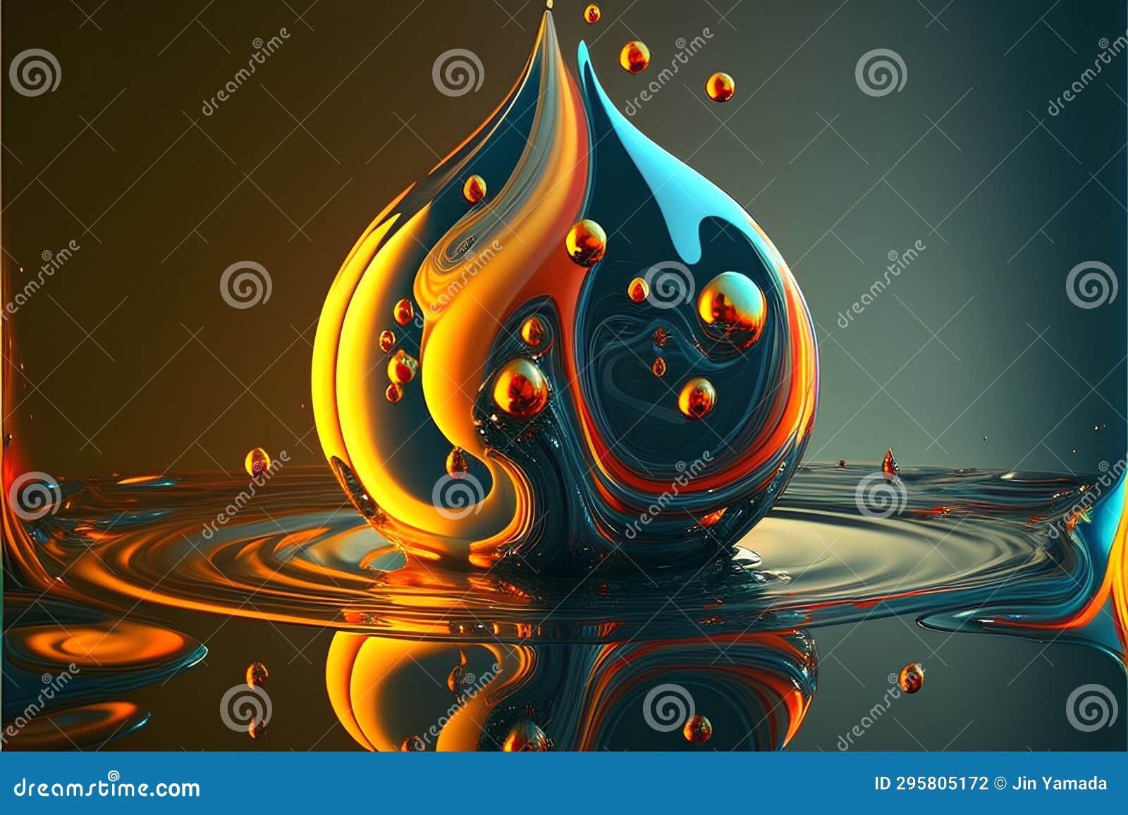 Drop of Water with Reflection on Water Surface. 3d Illustration Stock ...