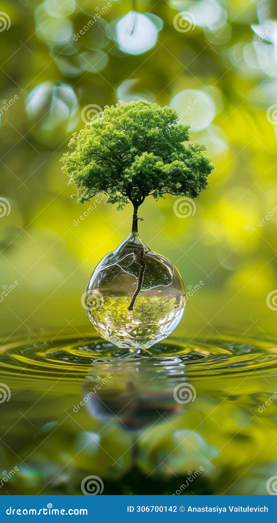 Drop of Water and Small Beautiful Green Tree on Top. Save Water Day ...