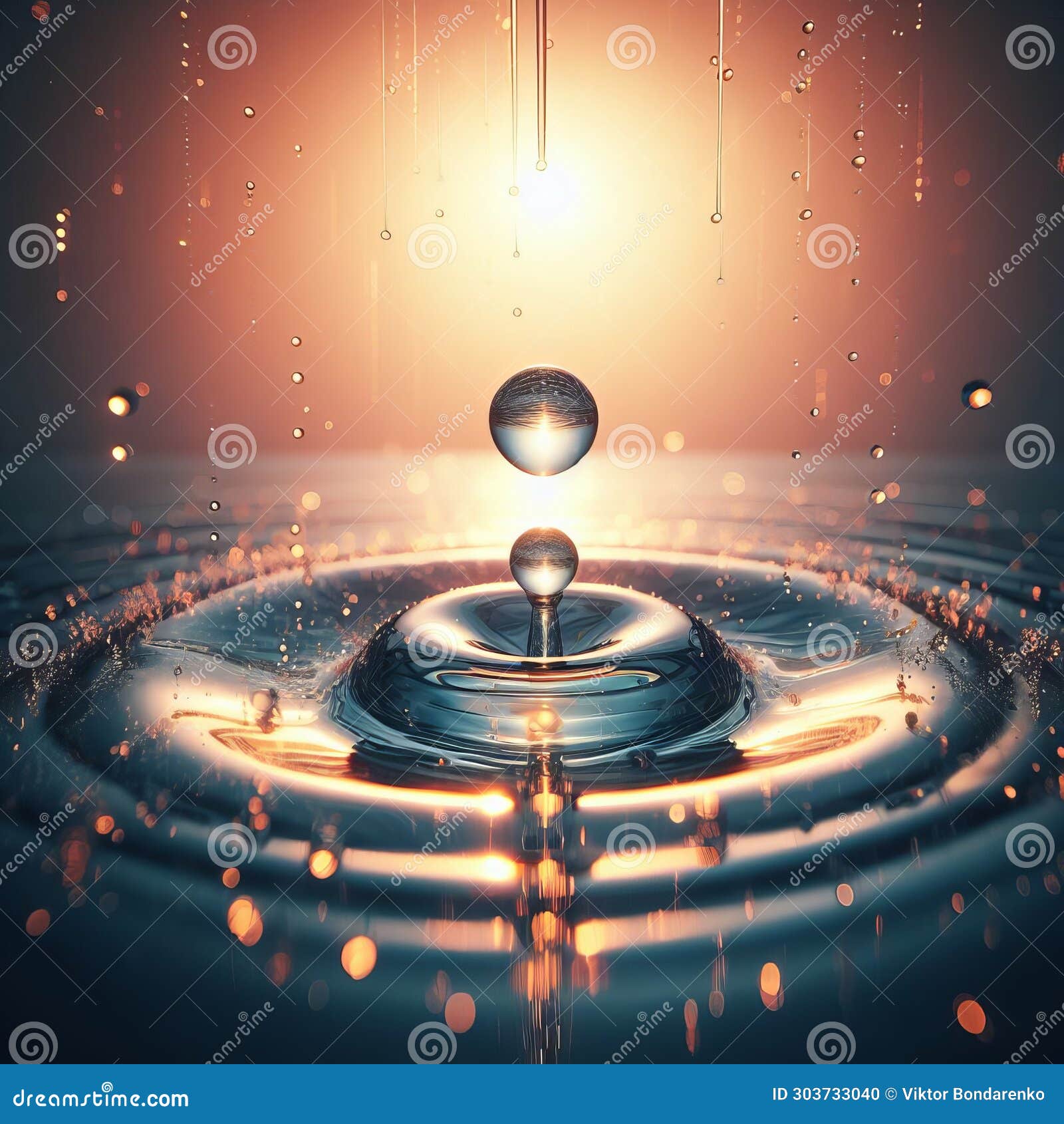 Drop of Water with the Sun Reflecting Drips into a Pond Stock Photo ...
