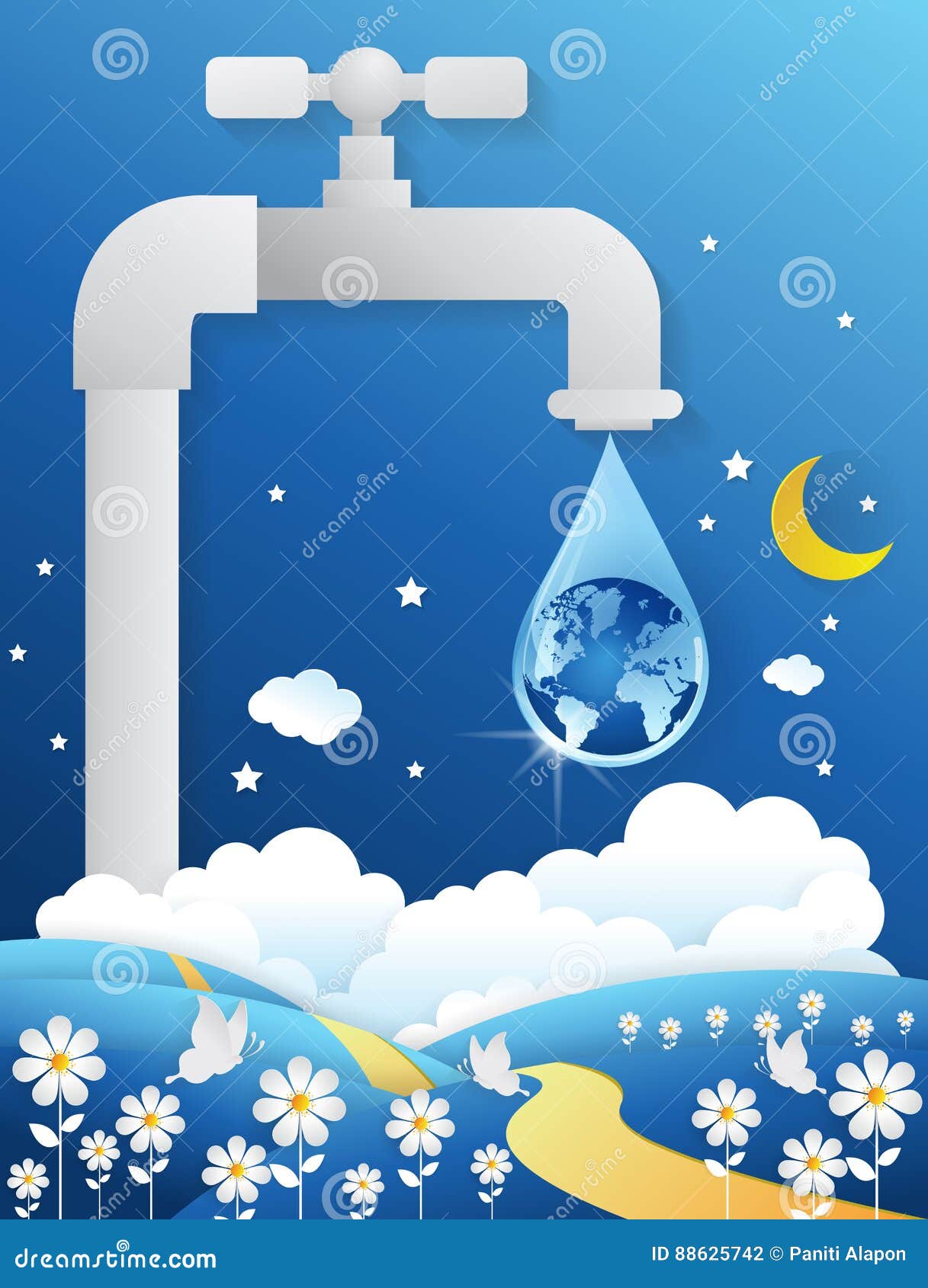 A Drop of Water from the Tap and Earth Stock Vector - Illustration of ...