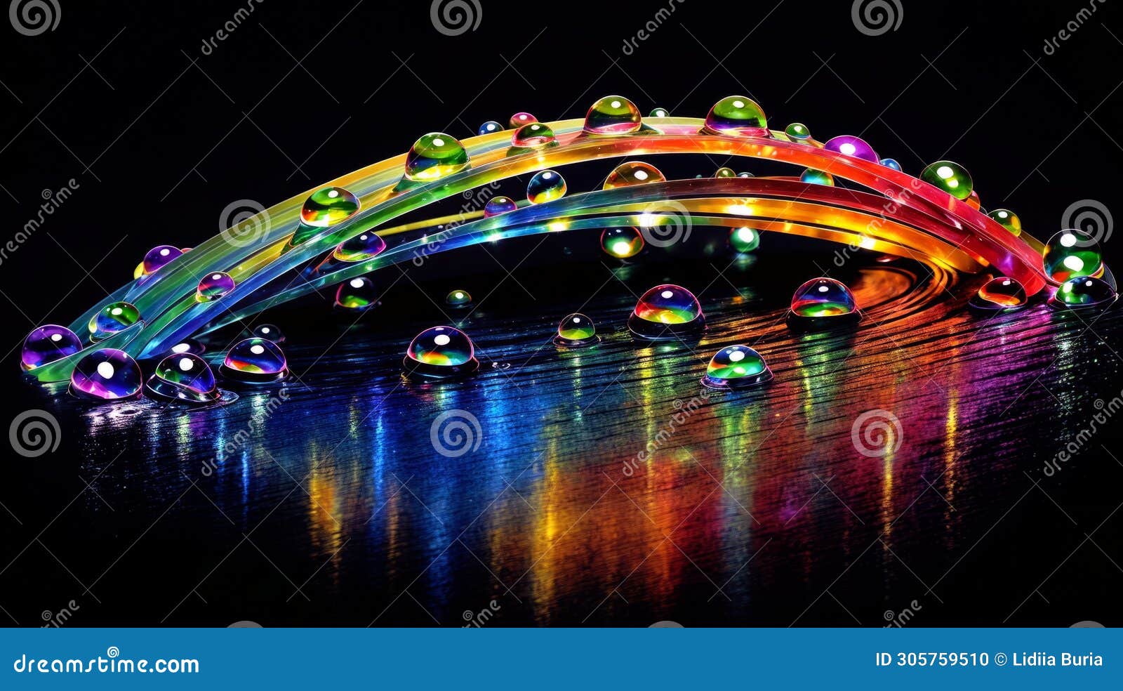 Droplet Creating a Rainbow-colored Arc on a Black Background, with ...