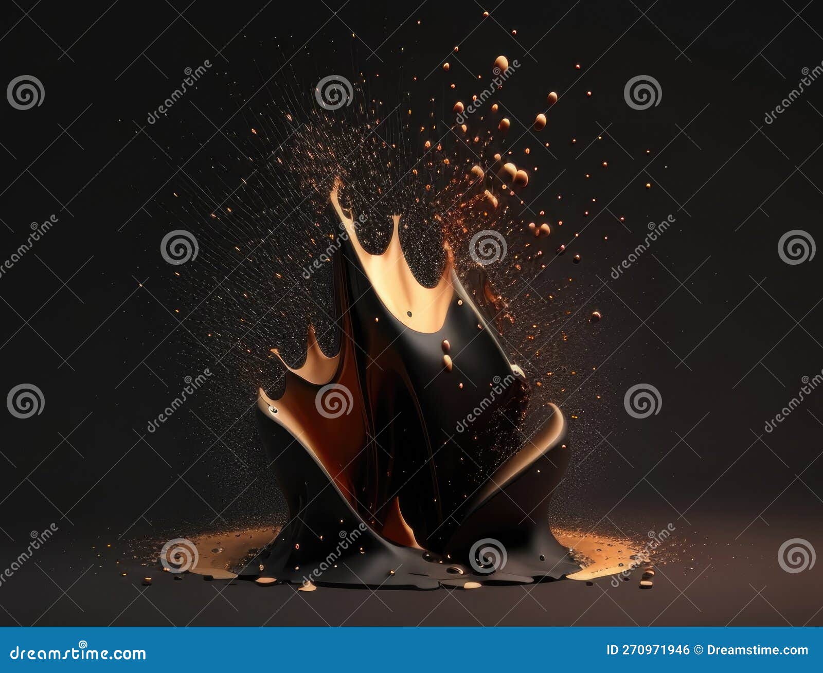 Droplets of Shattering Liquid in a Never Ending Movement. Podium, Empty ...