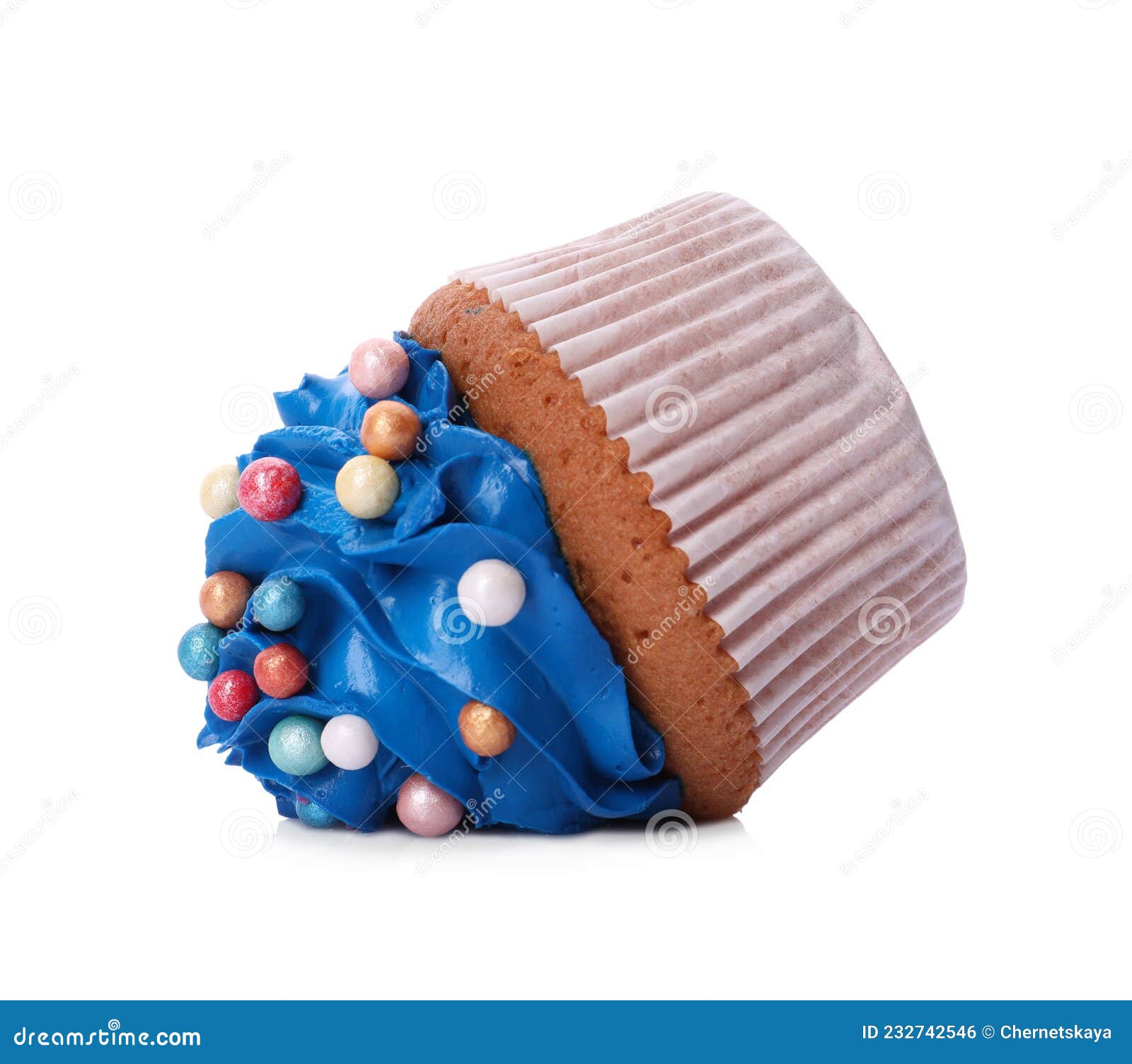 Dropped Cupcake with Cream on White Background. Troubles Happen Stock ...