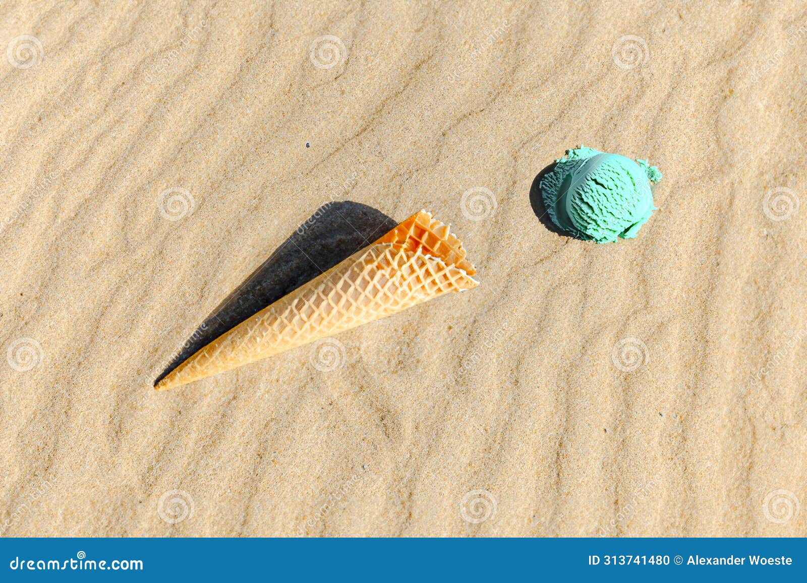 Discarded Ice Cream Cone in the Sand Stock Illustration - Illustration ...