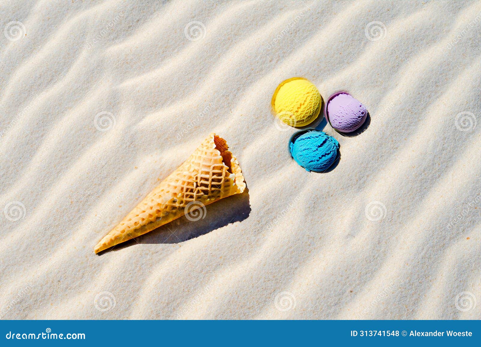 Discarded Ice Cream Cone in the Sand Stock Illustration - Illustration ...