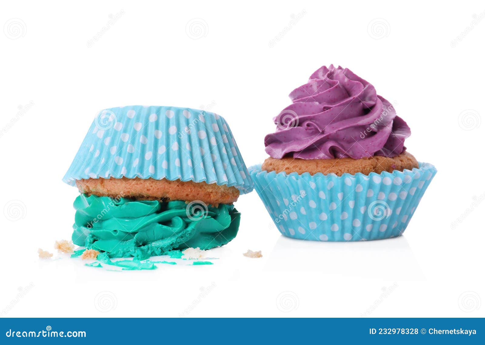 Dropped and Good Cupcakes on White Background. Troubles Happen Stock ...