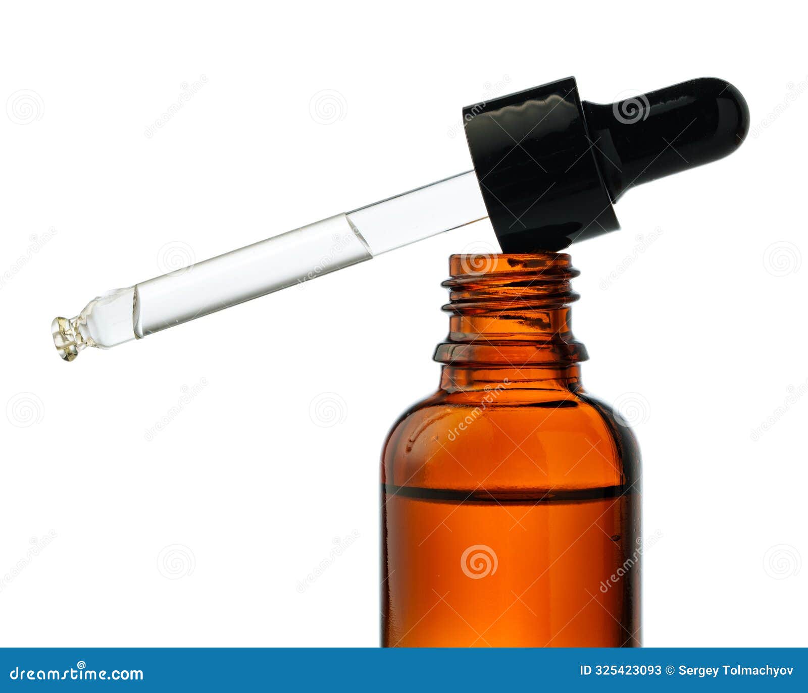 Dropper Bottle with Liquid Dropping on a White Background Stock Image ...