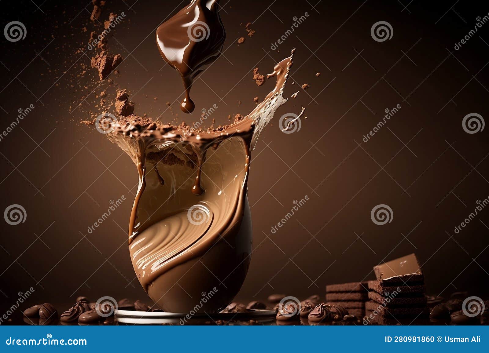 Dropping Chocolates into Liquid Cacao Chocolate. AI Stock Illustration ...