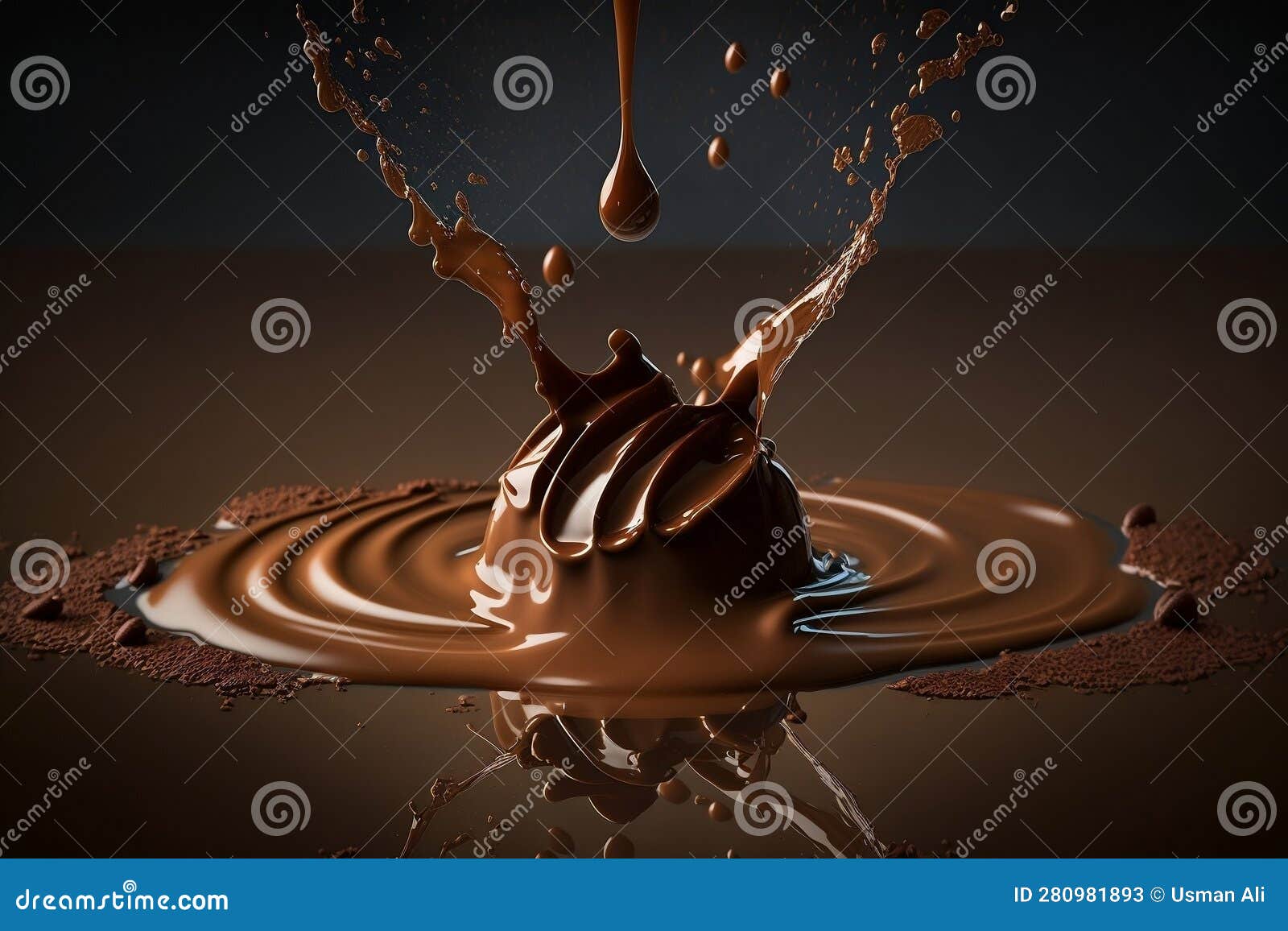 Dropping Chocolates into Liquid Cacao Chocolate. AI Stock Illustration ...