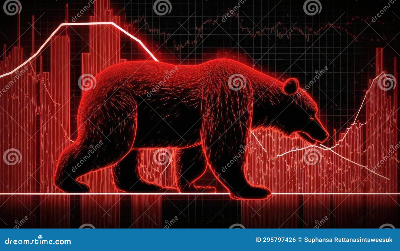 Dropping Graph with Red Background and Bear Falling Symbol Stock Market ...