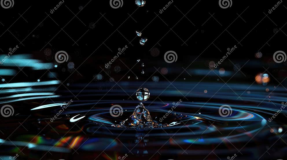 A Dropping of Water with a Rainbow Effect. the Water is in a Circular ...