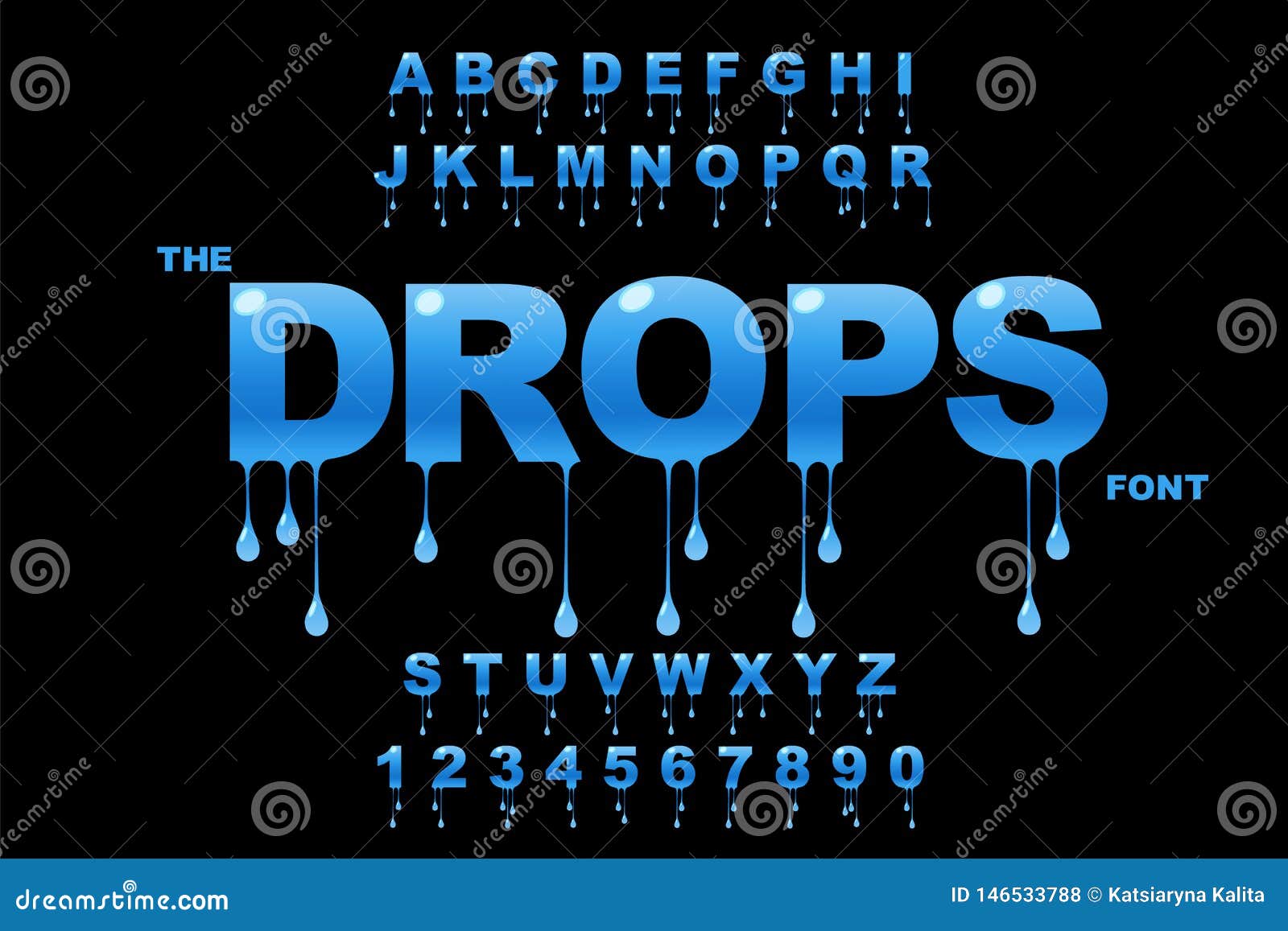 Drops Art. Water Drop.Vector of Modern Bold Font and Alphabet. Stock ...
