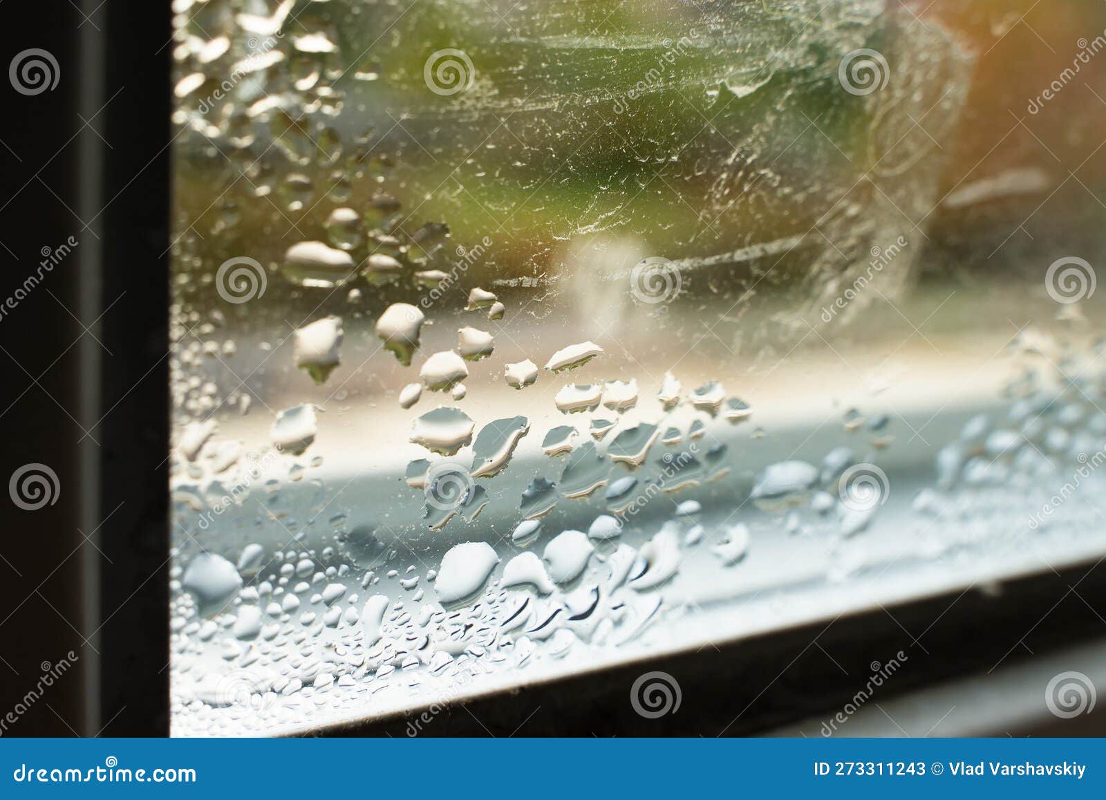 Drops of Condensation on the Window Close-up. Humidity and Temperature ...