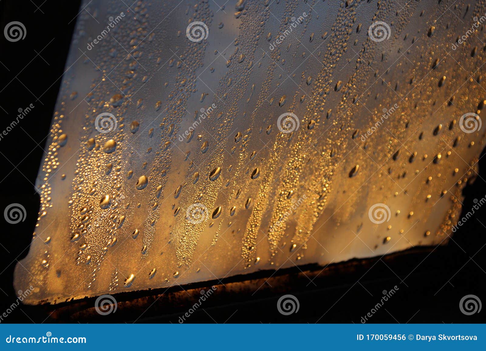 Drops of Condensation on a Window during the Sunset Stock Photo - Image ...