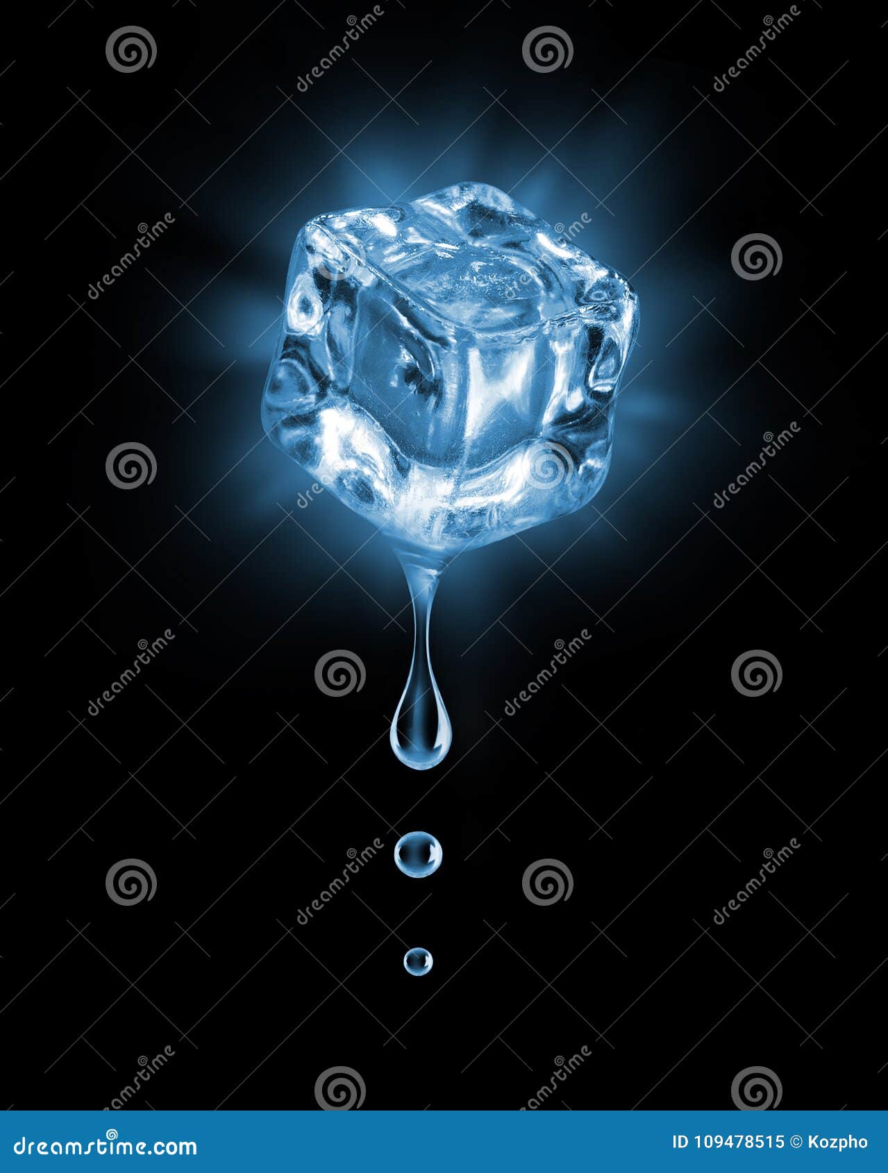 Drops Fall Down from the Ice Cube in the Dark Stock Image - Image of ...