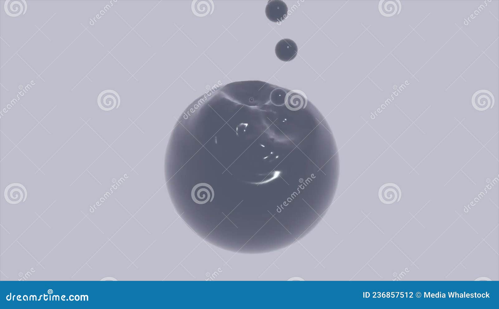 Drops Fall on Surface of Liquid Ball. Design. Gray Drops Fall on Liquid ...
