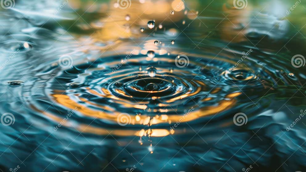 Drops Falling and Creating Concentric Ripples on Water Surface Stock ...