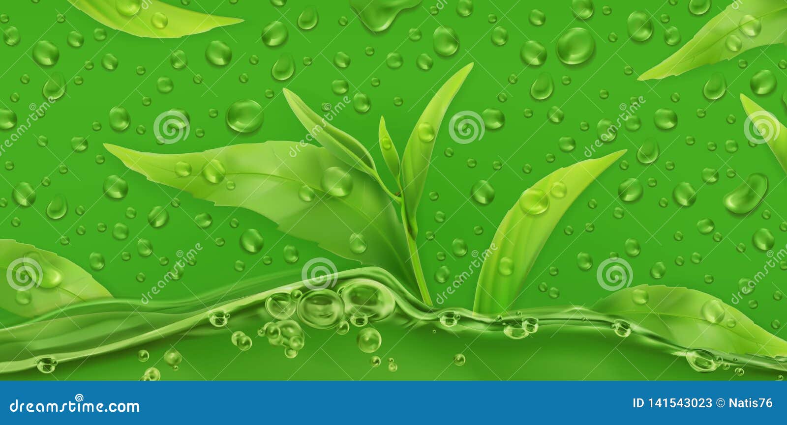 Dew Drops On Green Leaves Cartoon Vector | CartoonDealer.com #41404203