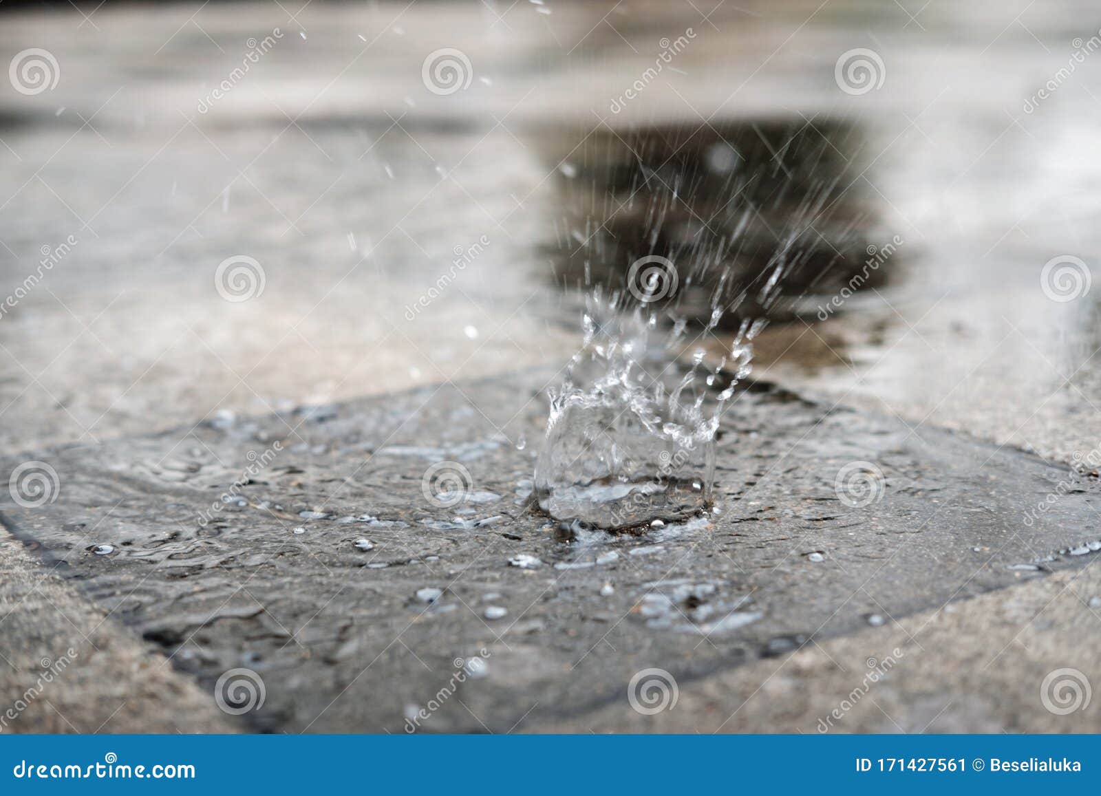 Drops of Heavy Rain on the Pavement Stock Image - Image of park ...