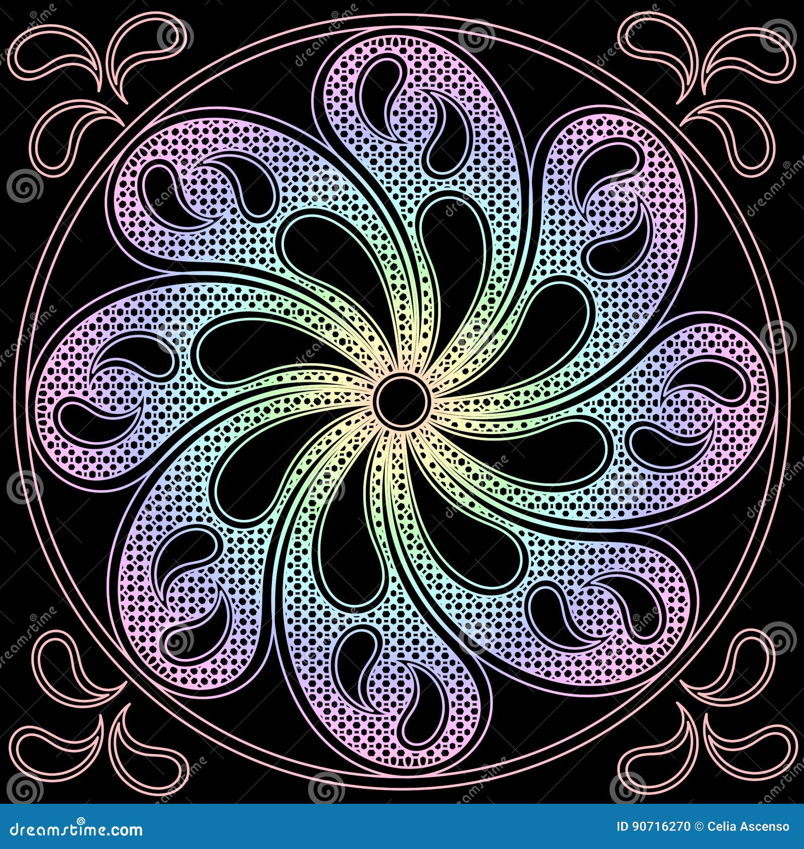 Drops Mandala Round Ornament Stock Illustration - Illustration of ...