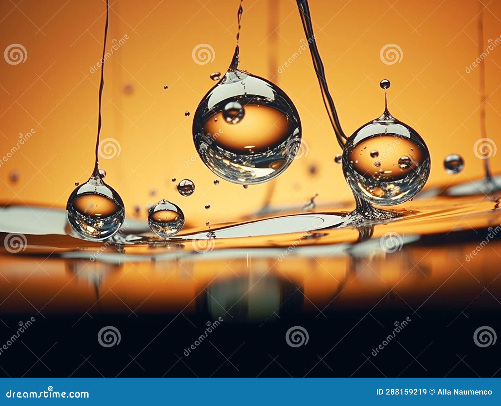 Drops of oil in water stock illustration. Illustration of reflection ...