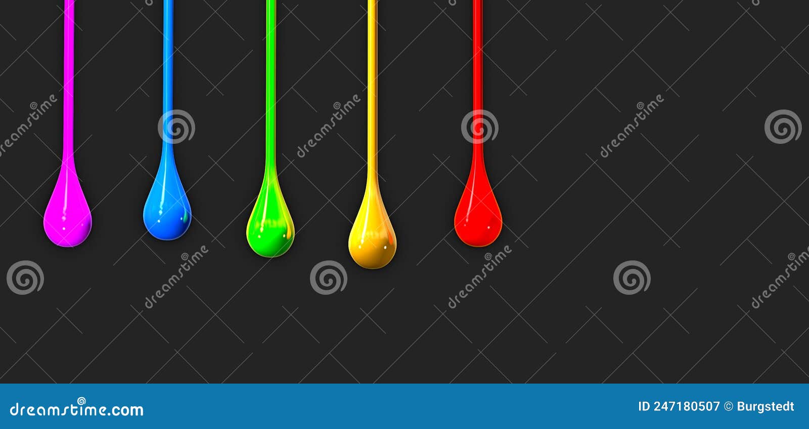 Drops of Paint in Different Colors Dripping and Running Down Stock ...
