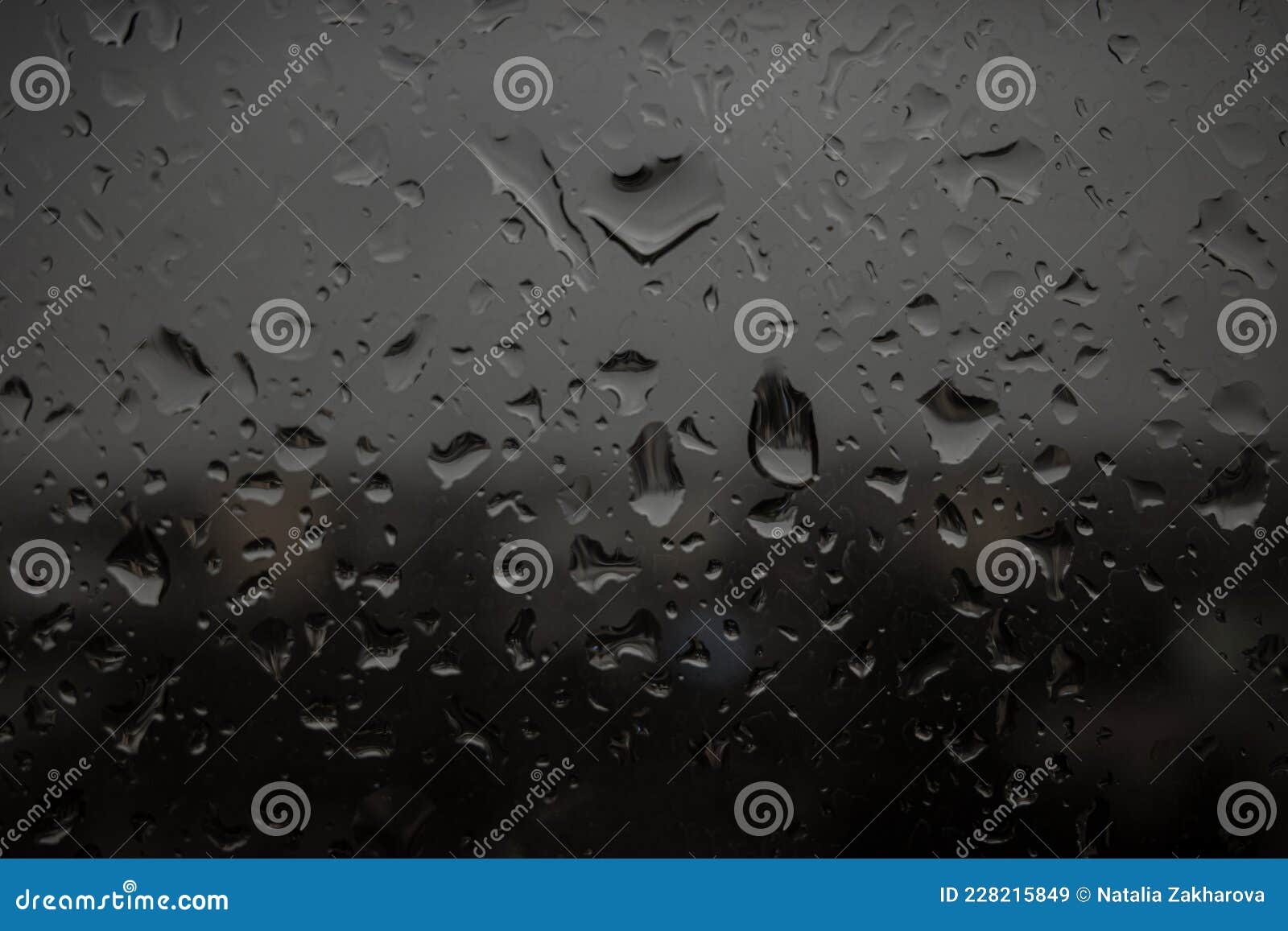 Drops of Rain on a Black Dramatic Window Glass Background. Autunm Rain ...
