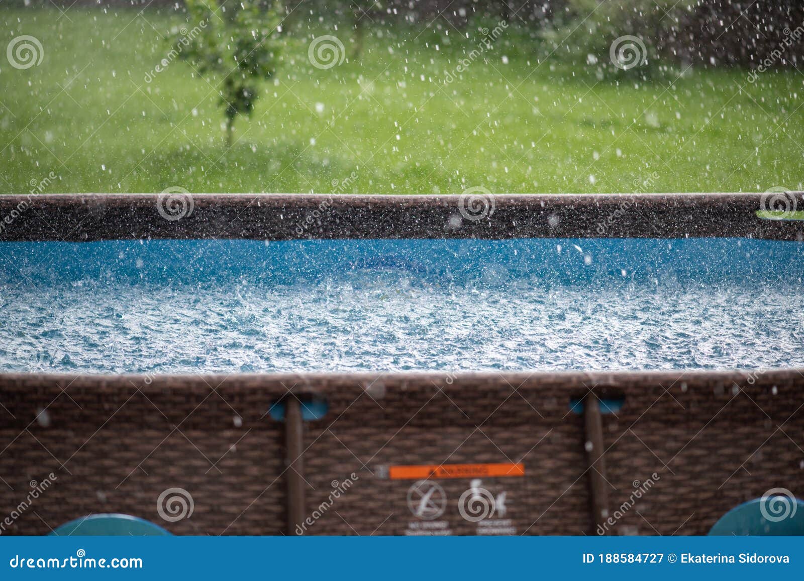 Drops of Rain Fall into the Pool. Stock Image - Image of aqua, summer ...