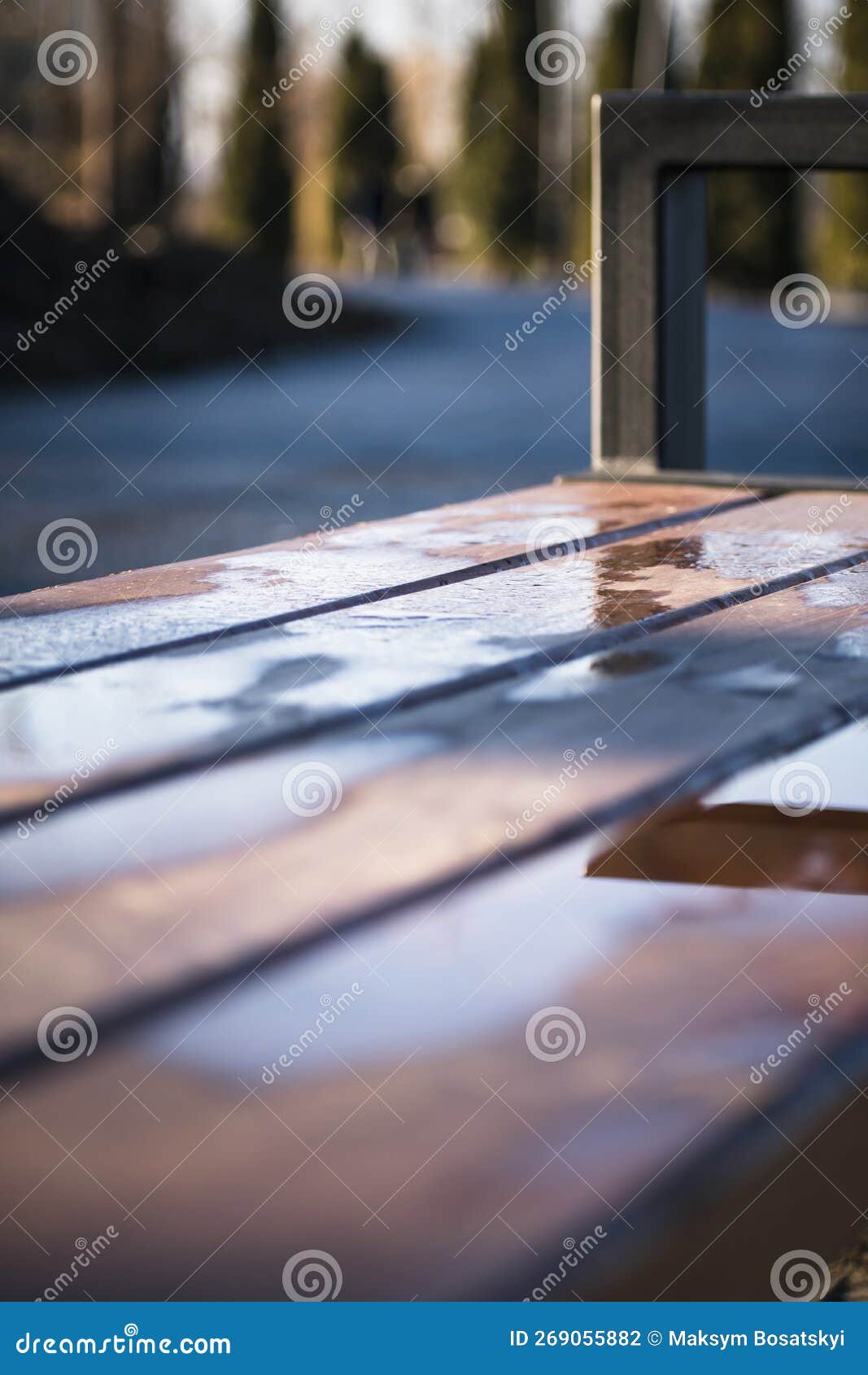 Drops of Water on a Bench after Rain Stock Photo - Image of fall ...